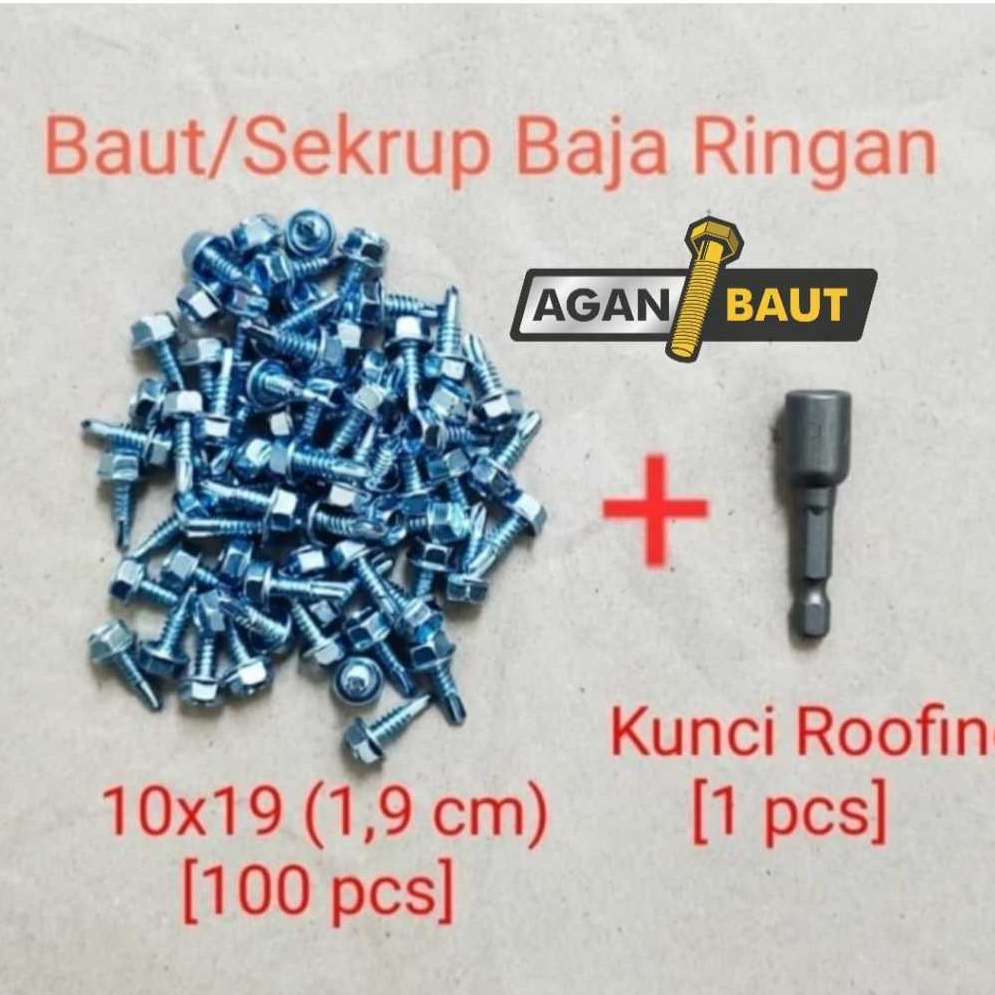 Jual [PAKET] Baut/Sekrup/Skrup BAJA RINGAN 10 X 19 (1.9 cm) + Kunci Roofing | Shopee Indonesia
