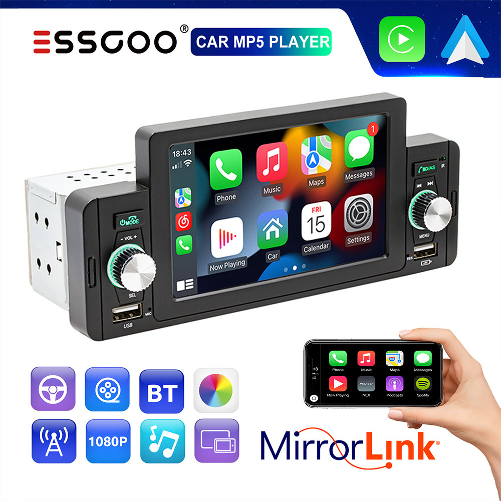 Jual ESSGOO Head Unit 5 inci Single Din Carplay Android Auto Bluetooth Navigasi USB FM AUX ...