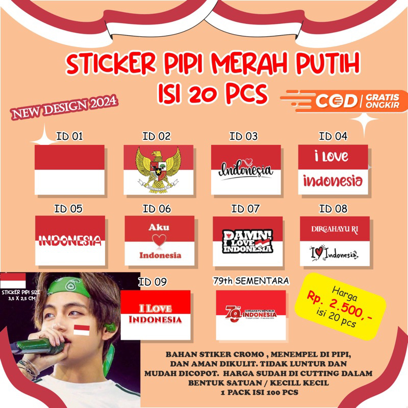 Jual Stiker / Sticker Pipi Merah Putih Tempel Isi 20 pcs | Shopee Indonesia