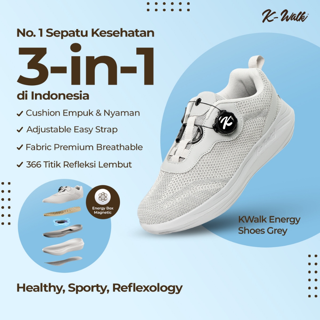 Jual Sepatu K-Walk Energy Shoes Terapi Kesehatan Perfect 3in1 Full Grey ...
