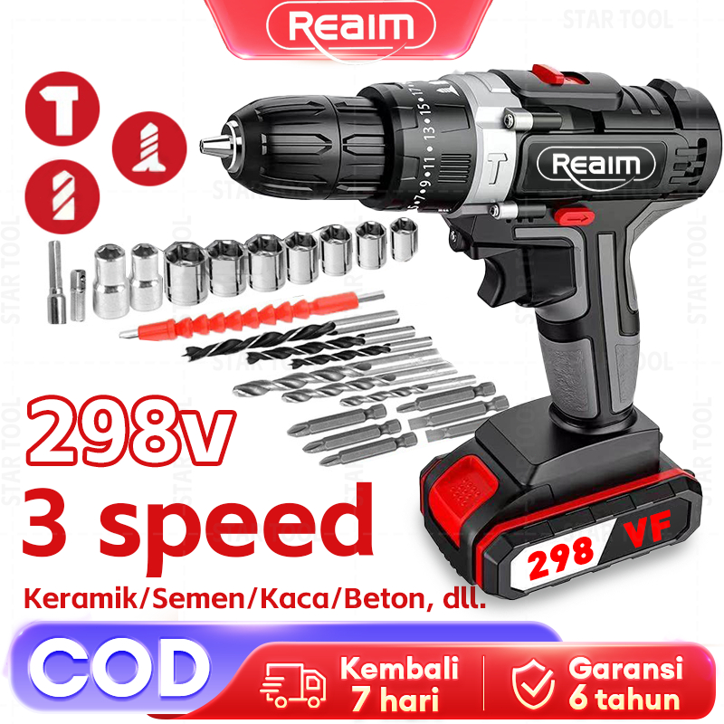Jual Realm Bor Baterai Bor Cas Bor Listrik Bor Cordless Drill Obeng