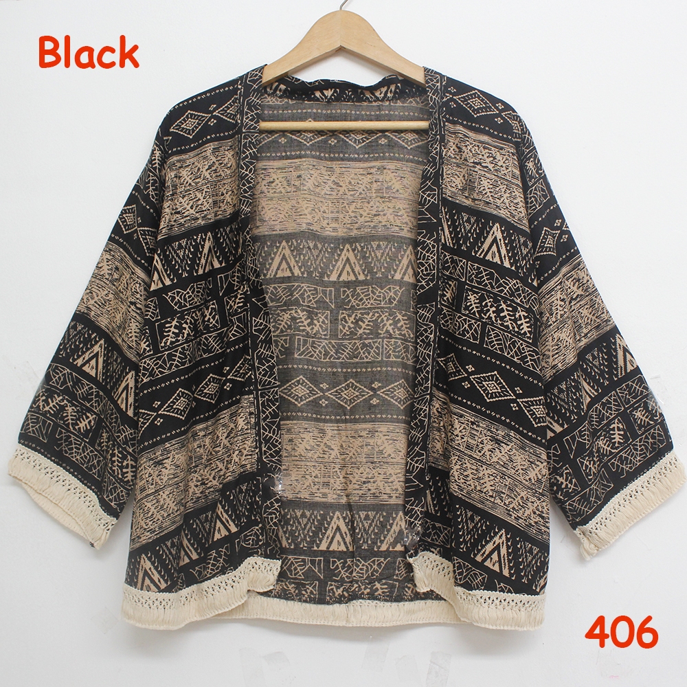 Jual 𝑱𝒂𝒌𝒂𝒓𝒕𝒂𝑭𝒂𝒔𝒉𝒊𝒐𝒏 cardigan outer batik tribal katun adem rumbai sisir ...