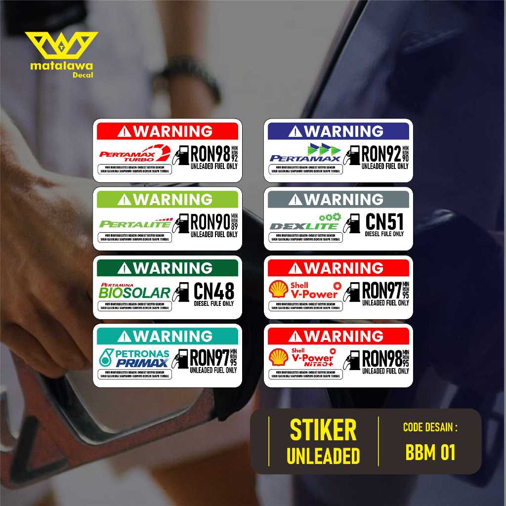 Jual Sticker Printing Cut Unleaded Fuel Only Stiker RON Tangki Bahan ...