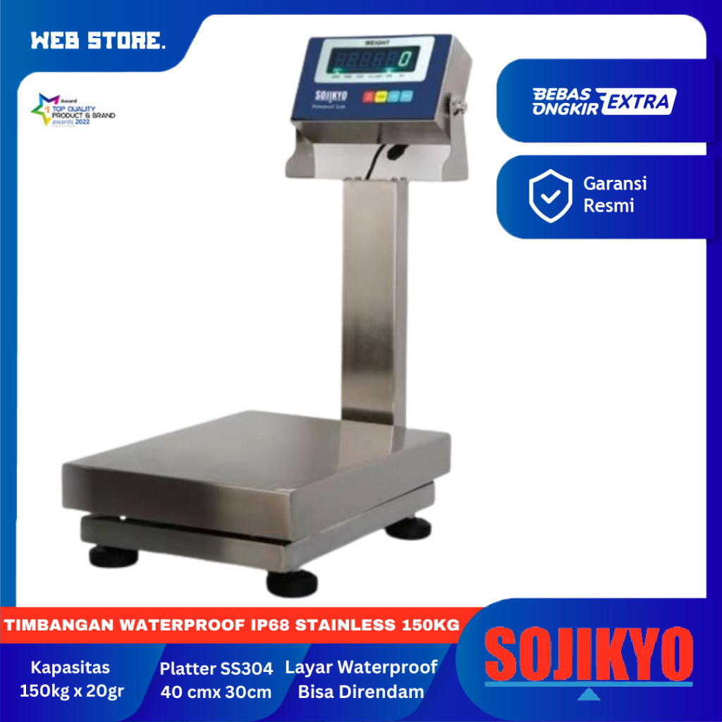 Jual Timbangan Lantai Digital Waterproof IP68 Stainless Steel Tahan Air 150kg 150 kg Sojikyo ...