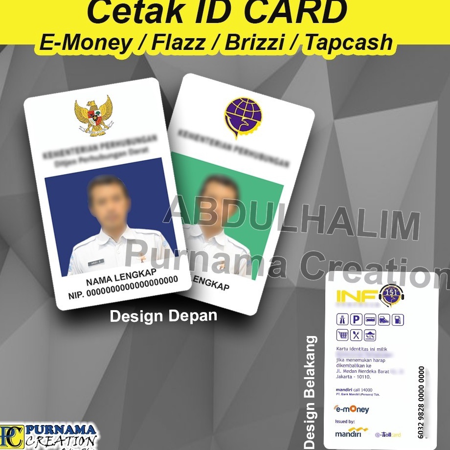 Jual Cetak ID Card Pegawai Desain nametag IDCARD bisa etoll emoney ...