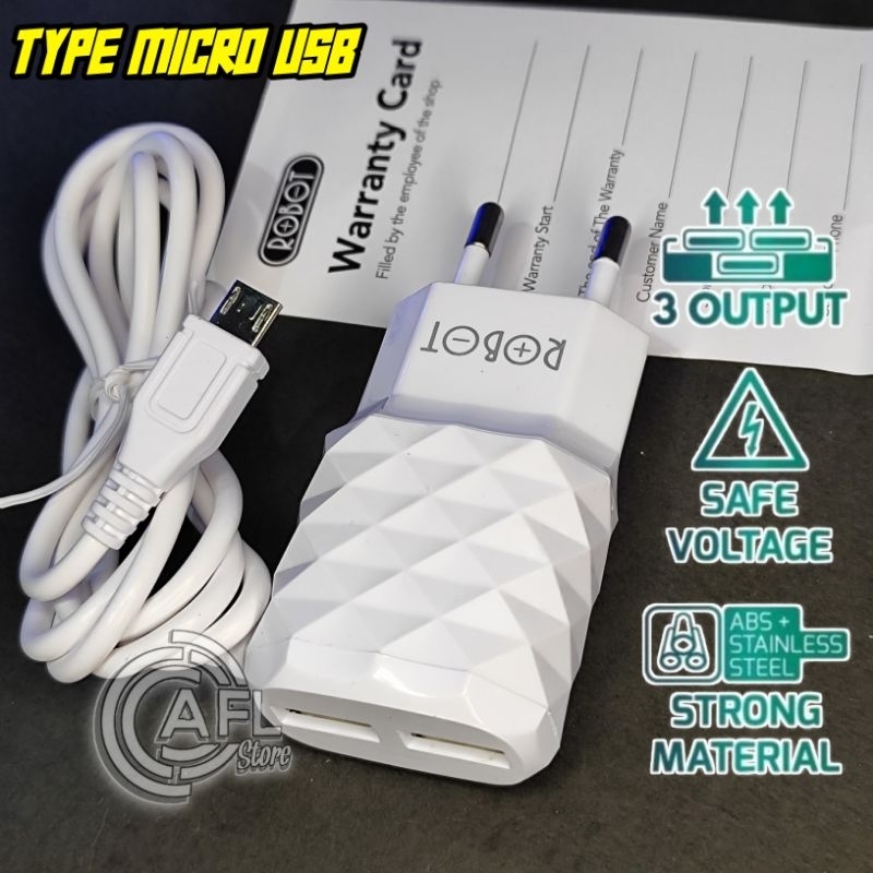 Jual ORIGINAL ROBOT CHARGER MICRO USB 2.1A DUAL PORT USB SMART CHIP ...