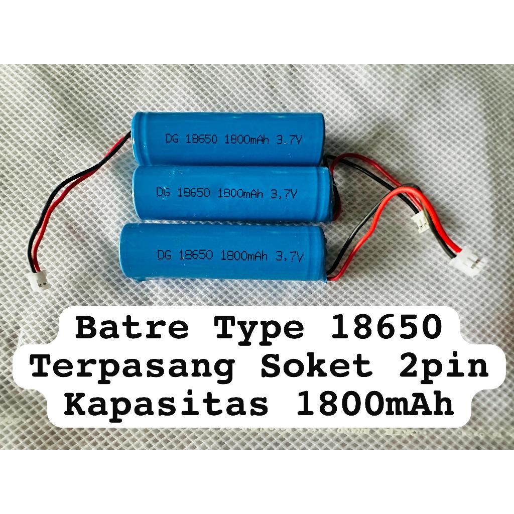 Jual TERMURAH Baterai Battery 18650 Lithium lon Plus 2pin kabel 3.7V ...