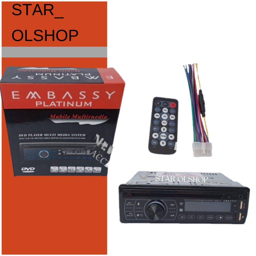 Jual Head Unit Single Din Tape Mobil EMBASSY dvd usb bluetooth radio ...