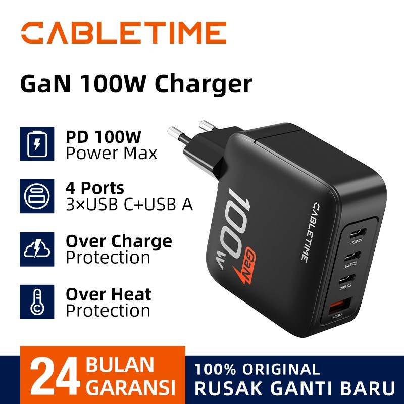 Jual CABLETIME Kepala Charger GaN USB C 20W 100 W Adaptor Charge PD USB-C Iphone Android Fast ...