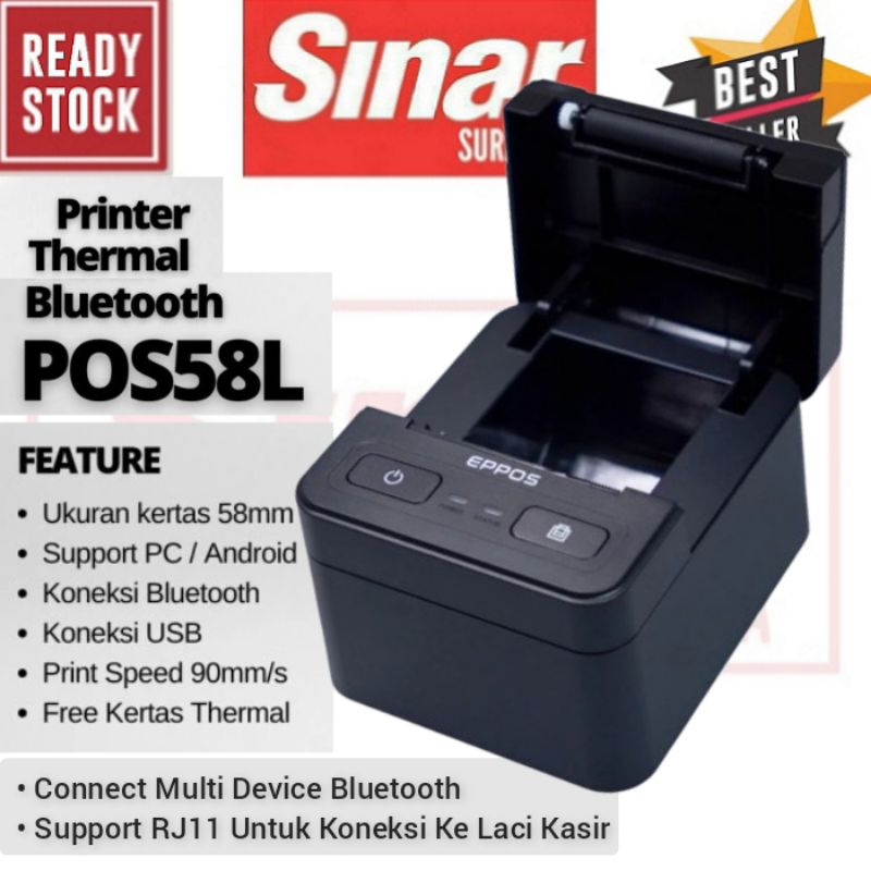 Jual PRINTER THERMAL 58MM PLUS POS58L MULTI DEVICE KONEKSI BLUETOOTH USB SUPPORT RJ11 | Shopee ...