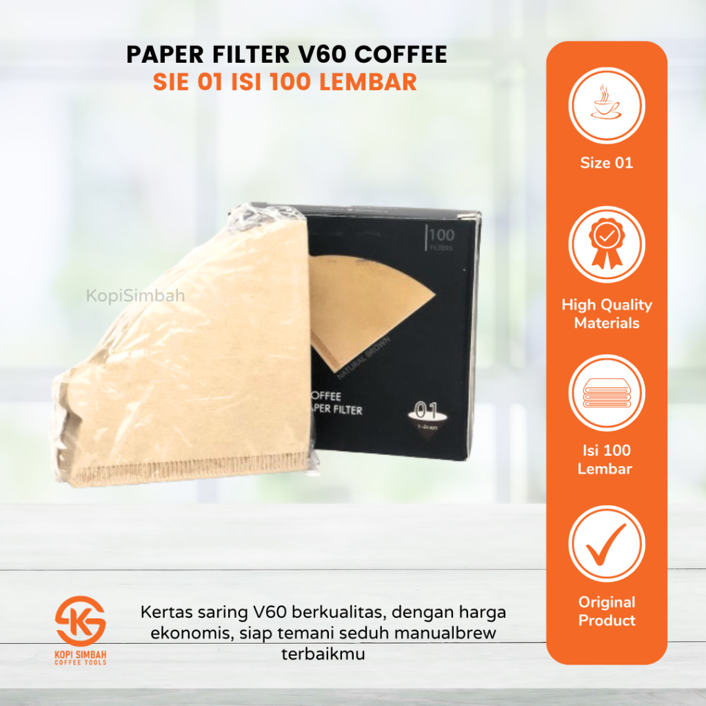 Jual Paper Filter V60 One Two Cups Size 1-2 isi 100 Lembar Kertas ...