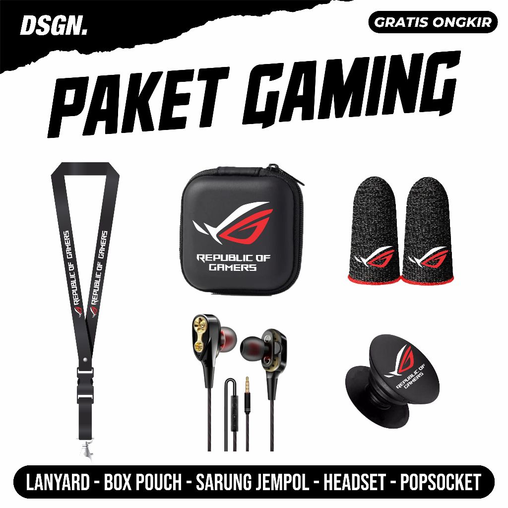 Jual PAKET GAMING ROG SARUNG JEMPOL GAME ANTI KERINGAT BOX LANYARD ...