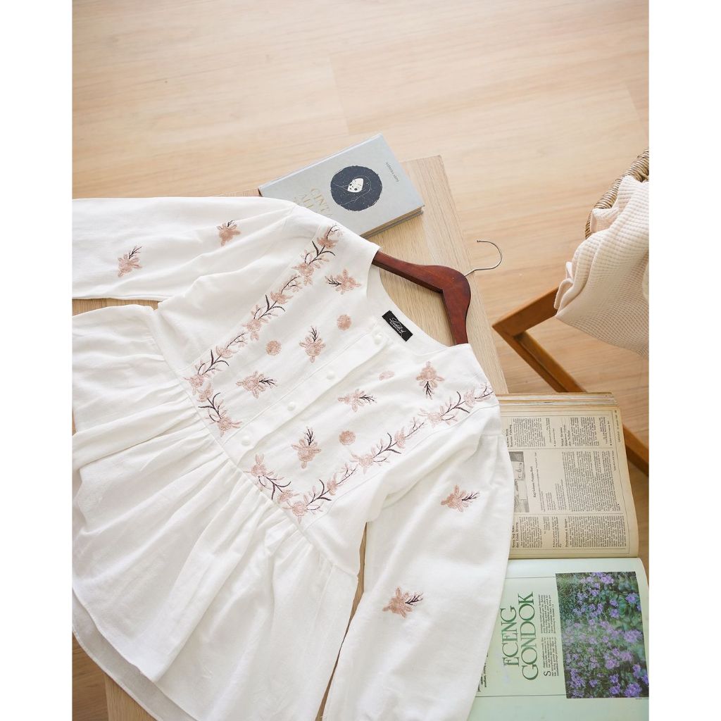 Jual Mantra Top Korean Style Atasan Wanita Terbaru Top Linen Angel Premium mix Bordir | Shopee ...