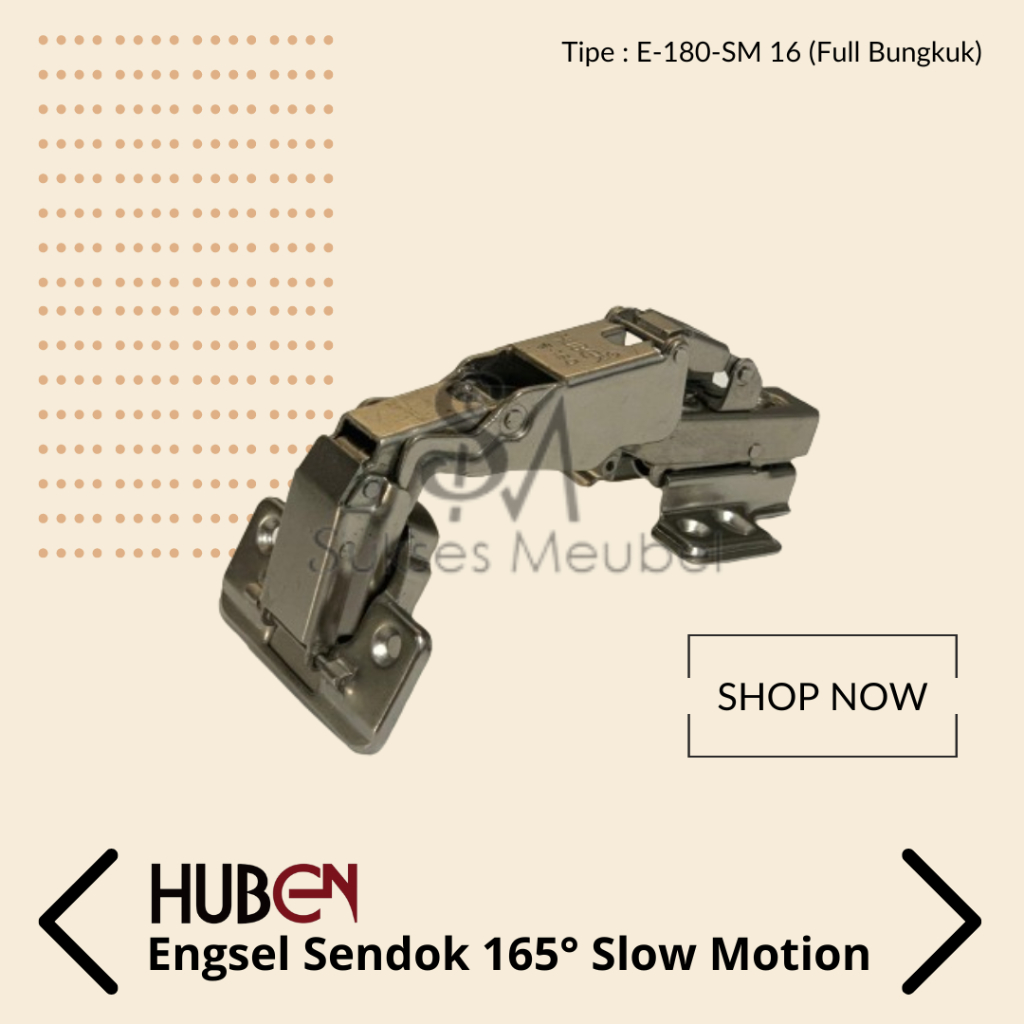 Jual HUBEN Engsel Sendok 165° Slow Motion Klip-On Full Bungkuk E-180-SM-16 + Sekrup | 1 Pasang ...