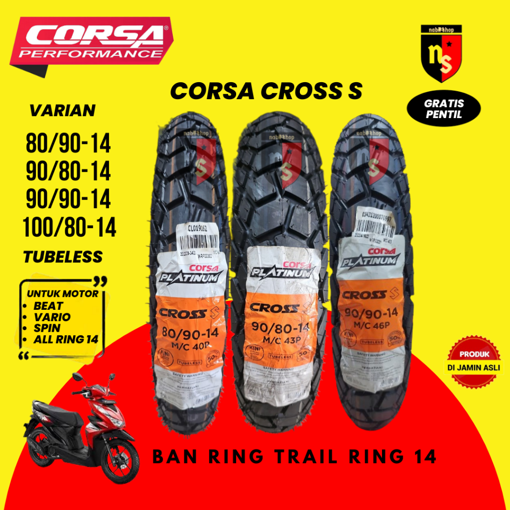 Jual BAN CORSA PLATINUM CROSS S ( 80/90 - 90/90 ) RING 14 FREE PENTIL ...