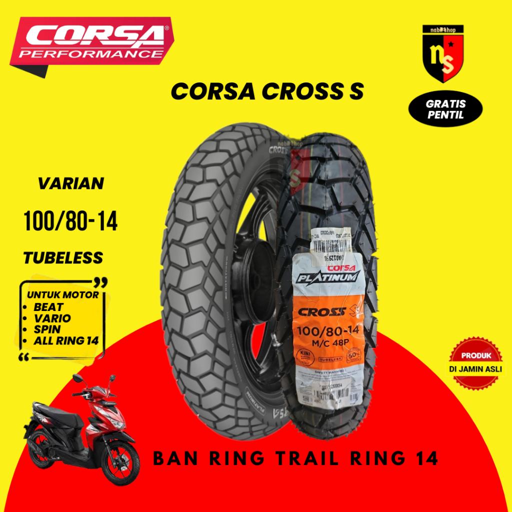 Jual Corsa Cross S 100/80-14 Tubeless Ban Motor Free Pentil | Shopee ...
