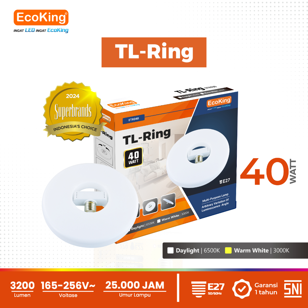 Jual EcoKing LED TL Ring Lampu Bulat 40W Cahaya Putih (ETR040DL) | Shopee Indonesia