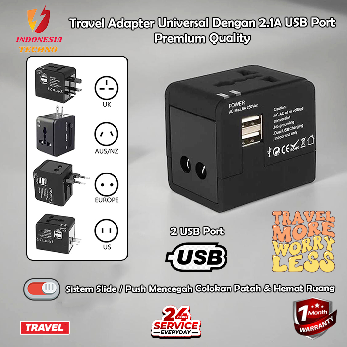 Jual UNIVERSAL TRAVEL ADAPTOR USB CHARGER 2 PORT ADAPTER COLOKAN AU UK ...