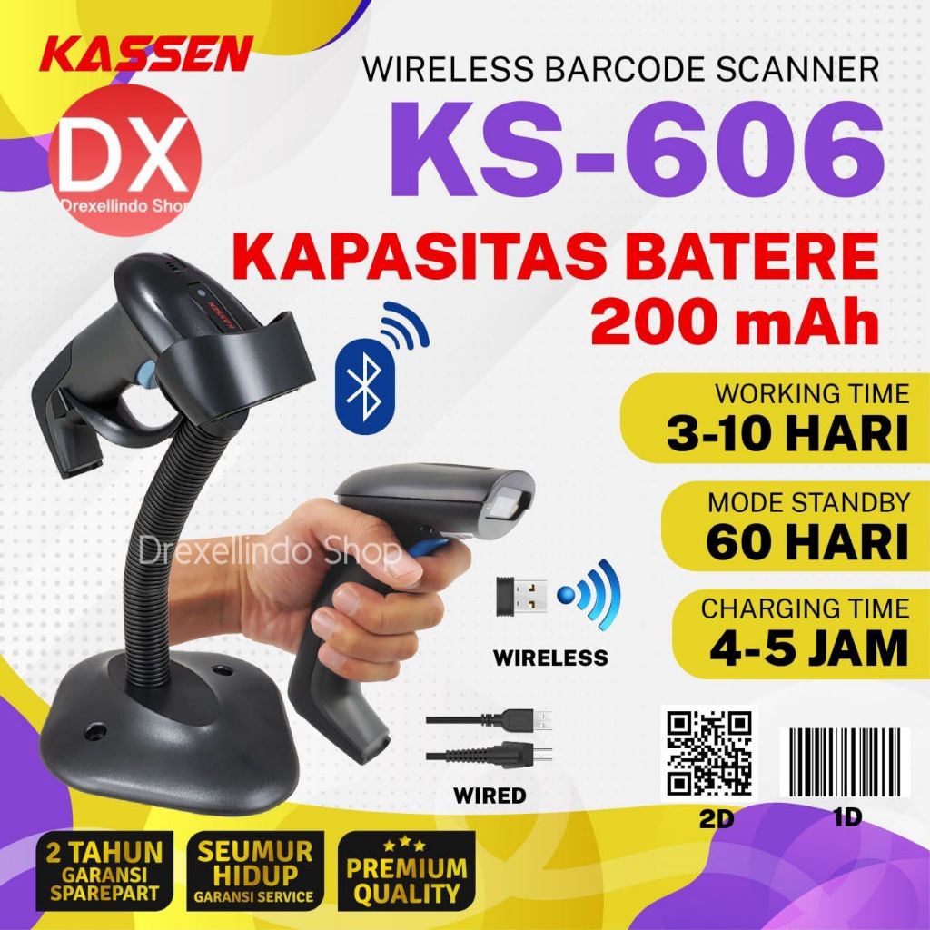 Jual Barcode Scanner Bluetooth 1D 2D KASSEN KS-606 / KS606 / 606 WITH ...