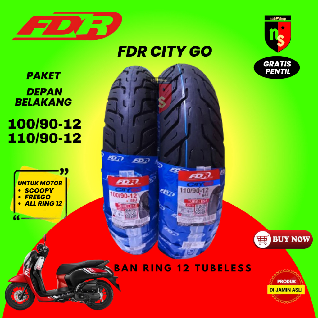 Jual Paket Ban FDR City Go 100 90 12 dan 110 90 12 Tubeless FREE PENTIL ...
