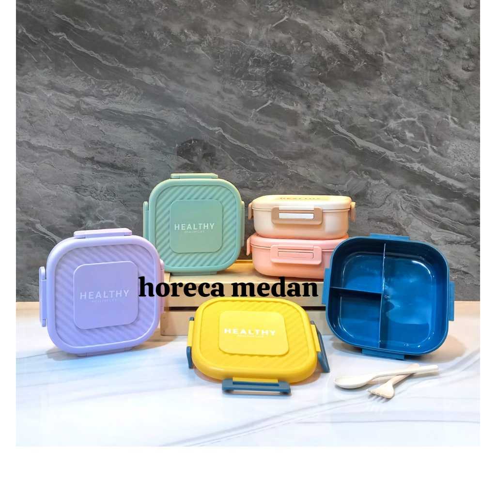 Jual lunch box anak / kotak makan anak segi healthy sekat 3 free sendok ...