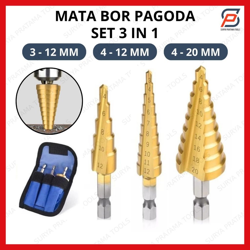 Jual Mata Bor Pagoda Set 3 In 1 Untuk Baja Spiral Hss Kerucut Besi ...