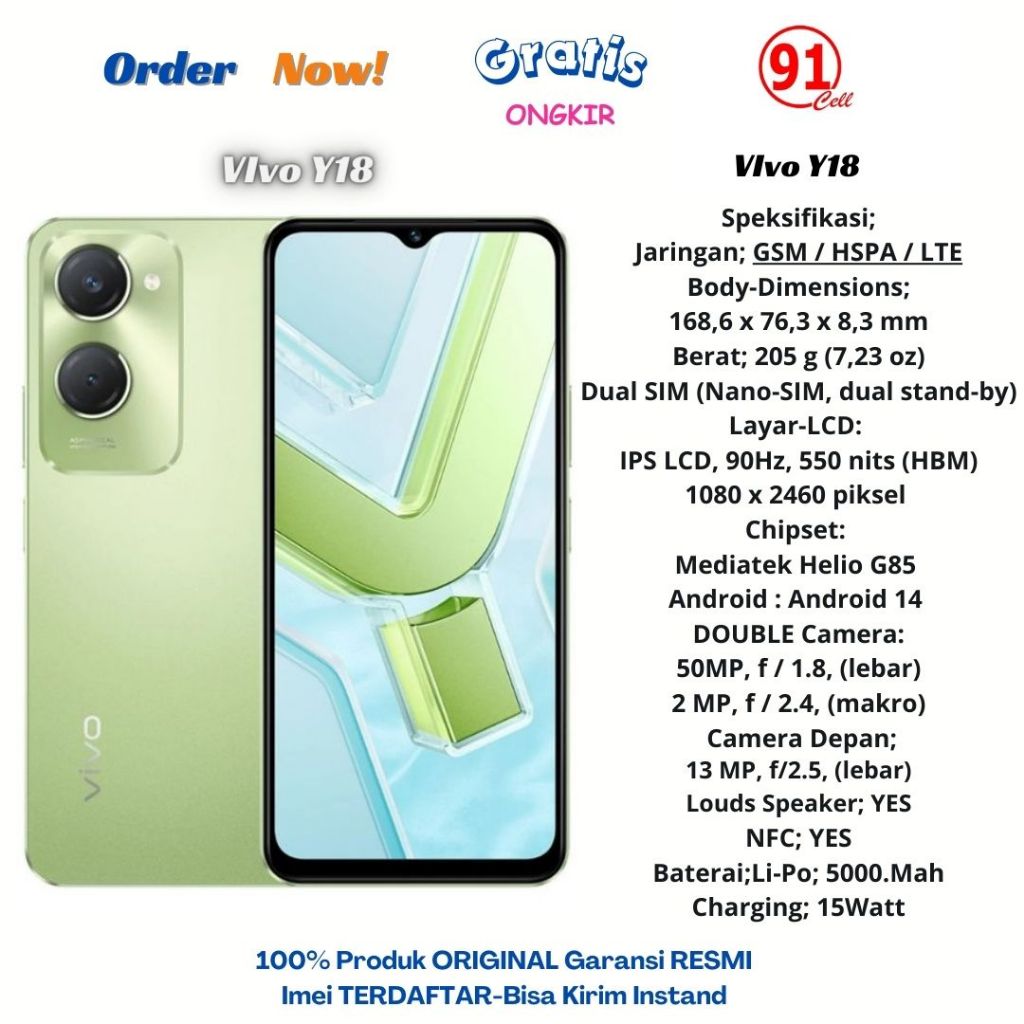 Jual Vivo Y18 4G NFC Original Ram6/128Gb-Ram4/128gb-Ram4/64gb Garansi ...