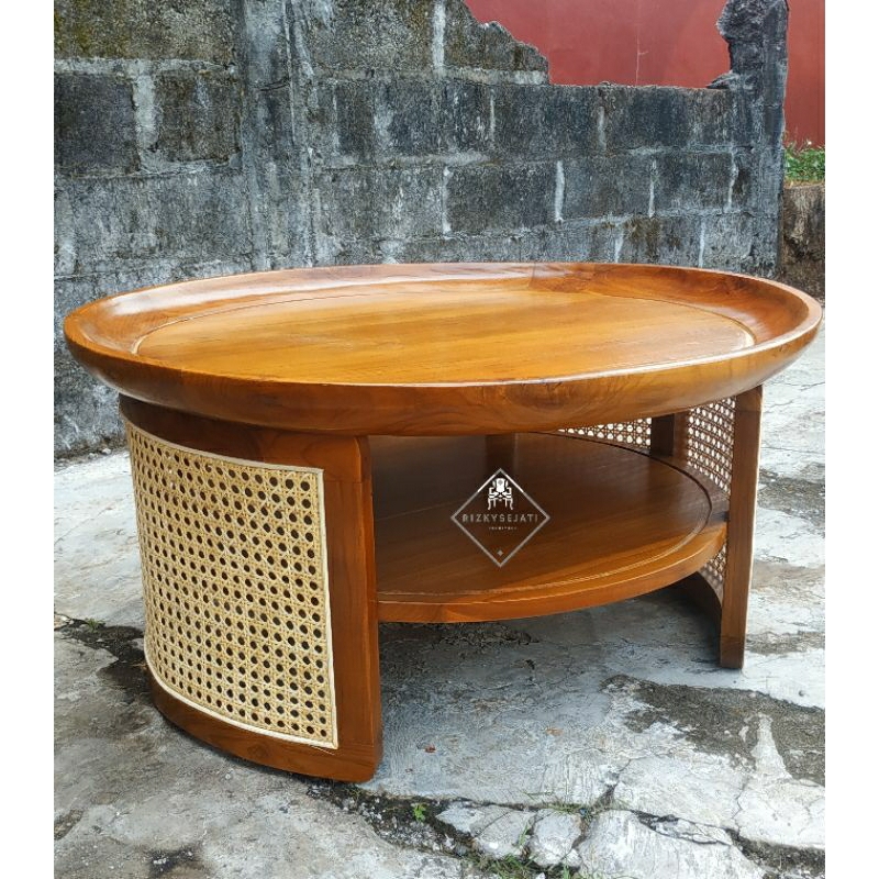 Jual meja bundar kayu jati grade A mix rotan | Shopee Indonesia