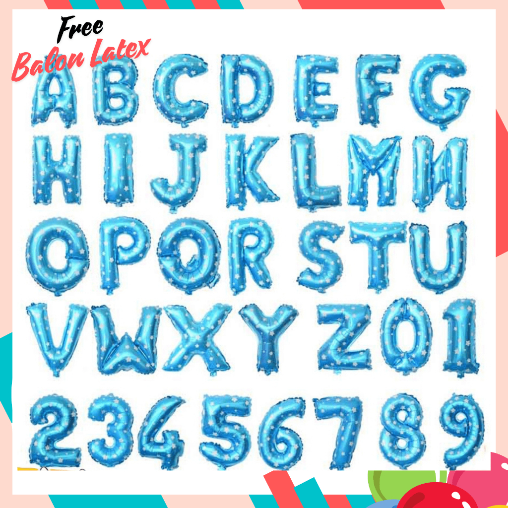 Jual Balon Foil Huruf Abjad & Angka Alphabet Biru 16 Inch 40 cm A-Z ...