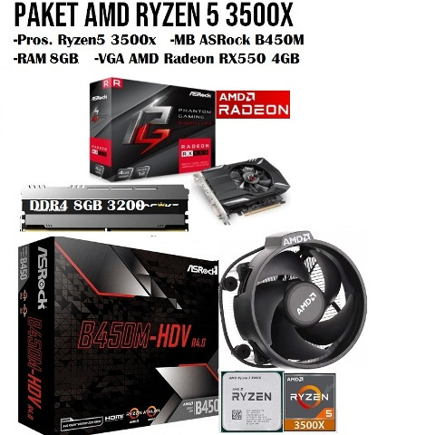 Jual Prosesor AMD RYZEN 5 3500X Wraith Cooler MB B450M VGA RX550 RAM ...