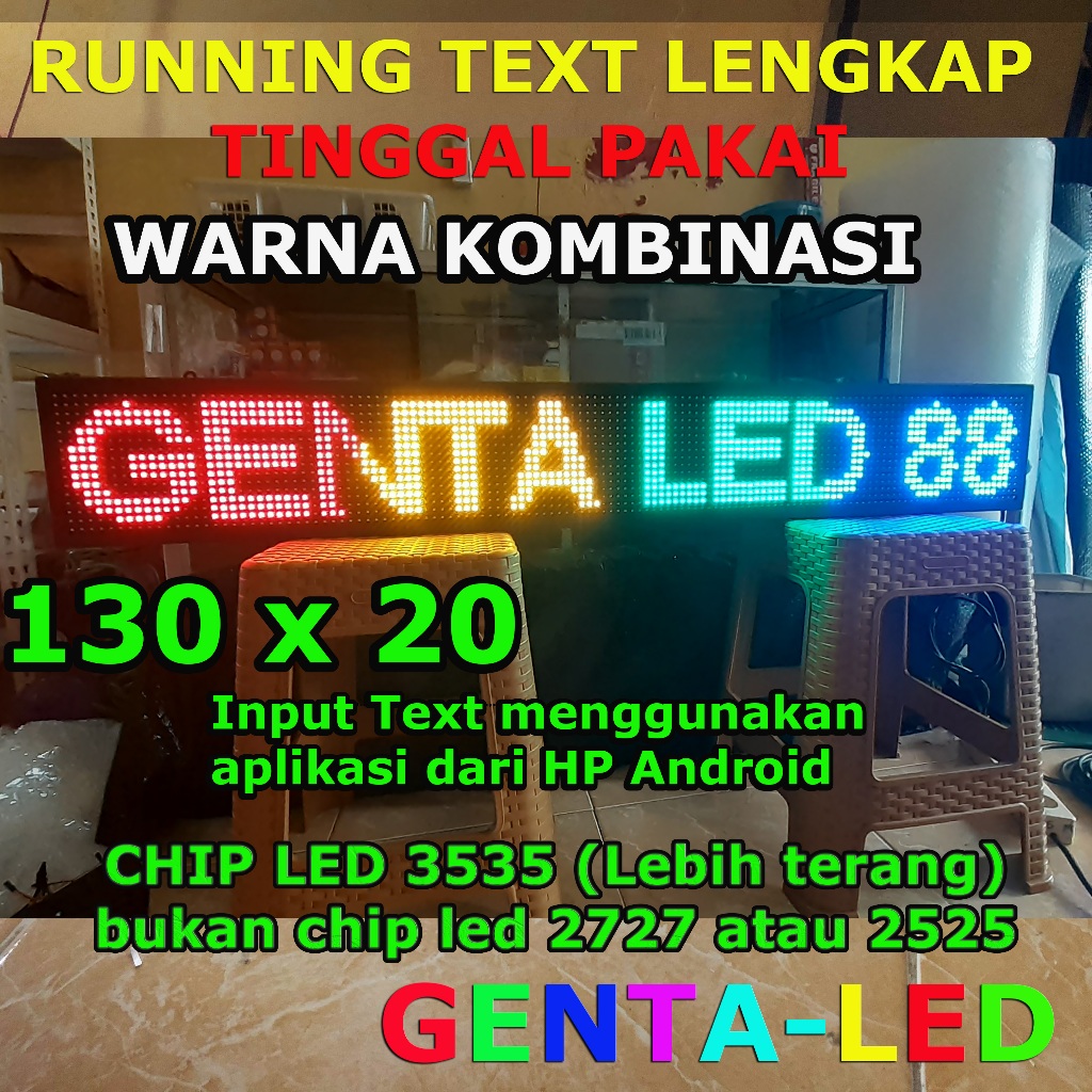 Jual Running Text Tulisan Berjalan LED Display WARNA KOMBINASI 130 x 20 ...