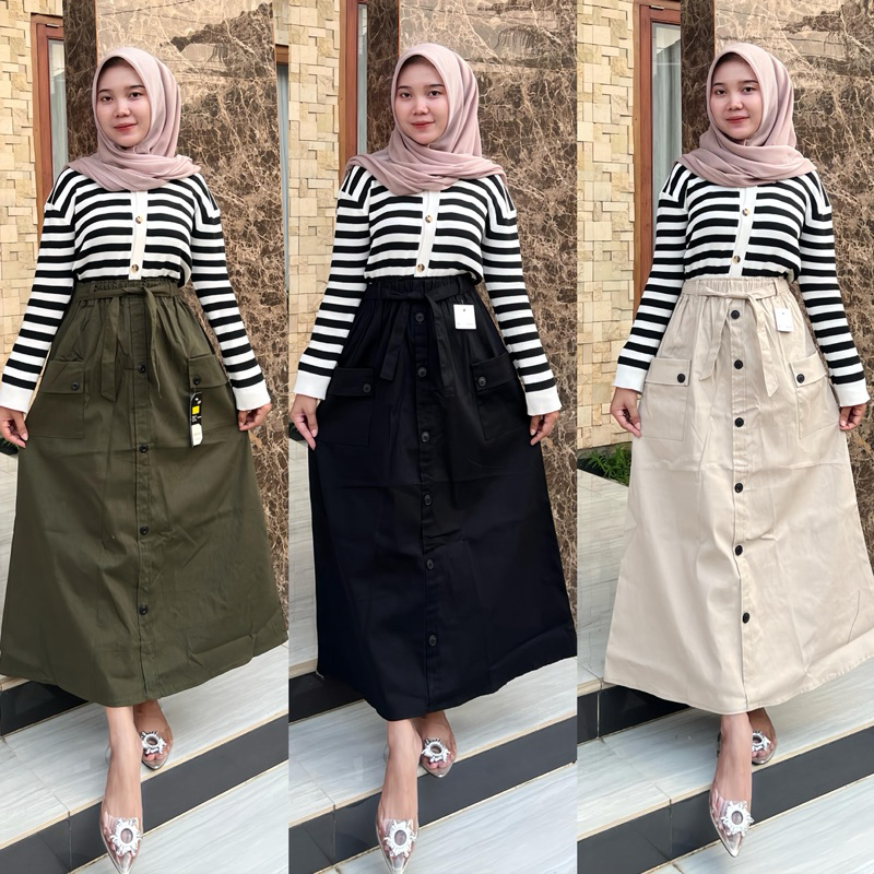 Jual ROK CARGO WANITA TERBARU/ROK CARGO KANCING DEPAN/ROK PANJANG ...