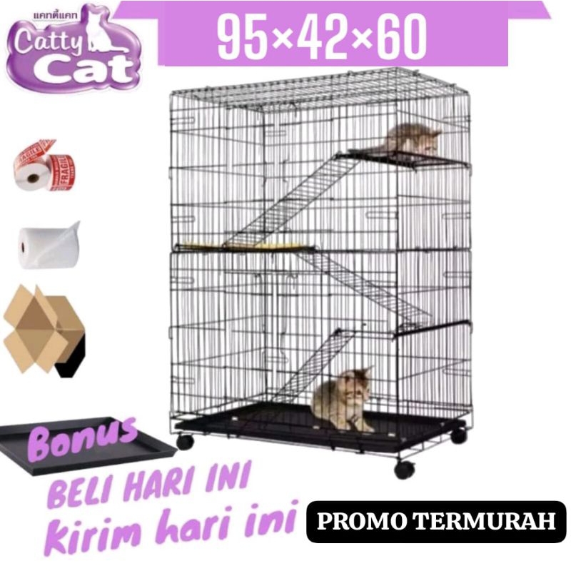 Jual Kandang Kucing Tingkat 3 Size L 90x60x45 cm + Roda (Muat 3-4 Ekor ...
