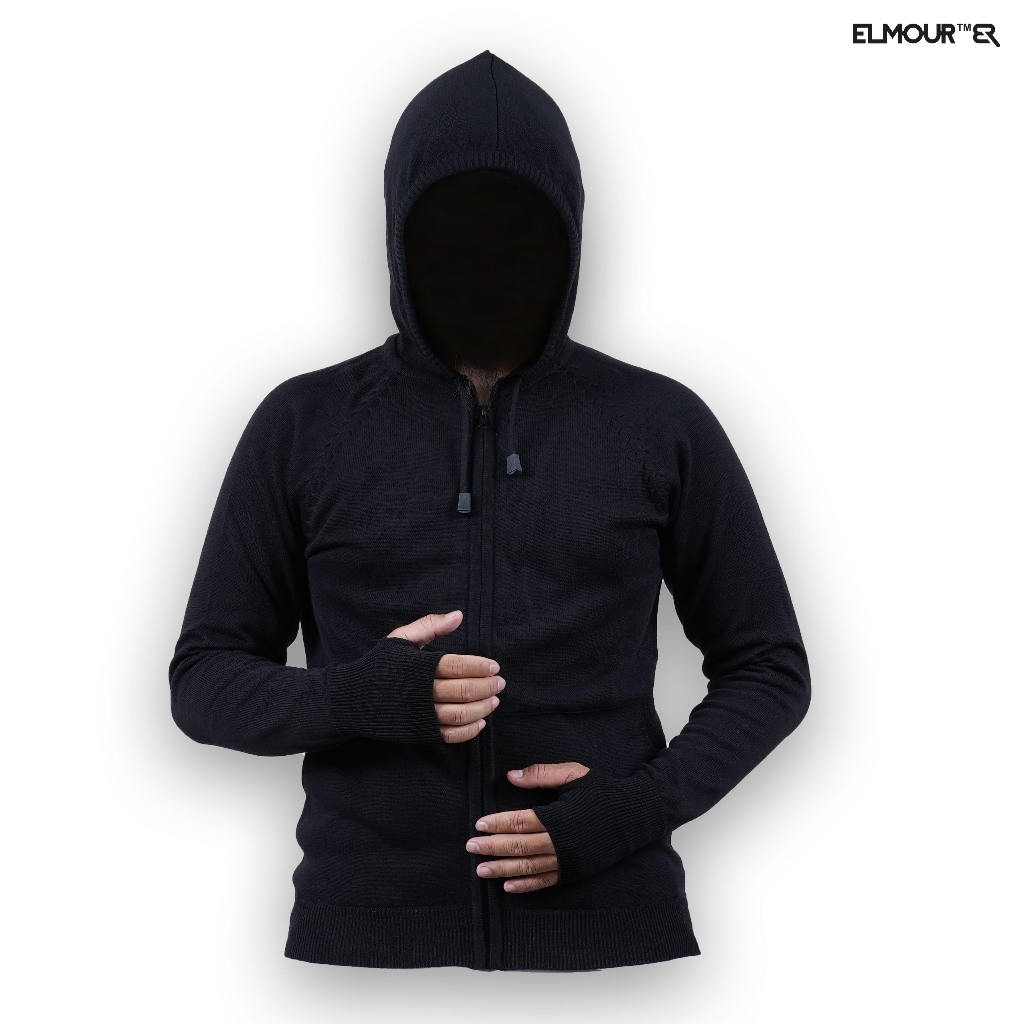 Jual Elmour sweater jaket rajut pria katun black raondhand series ...