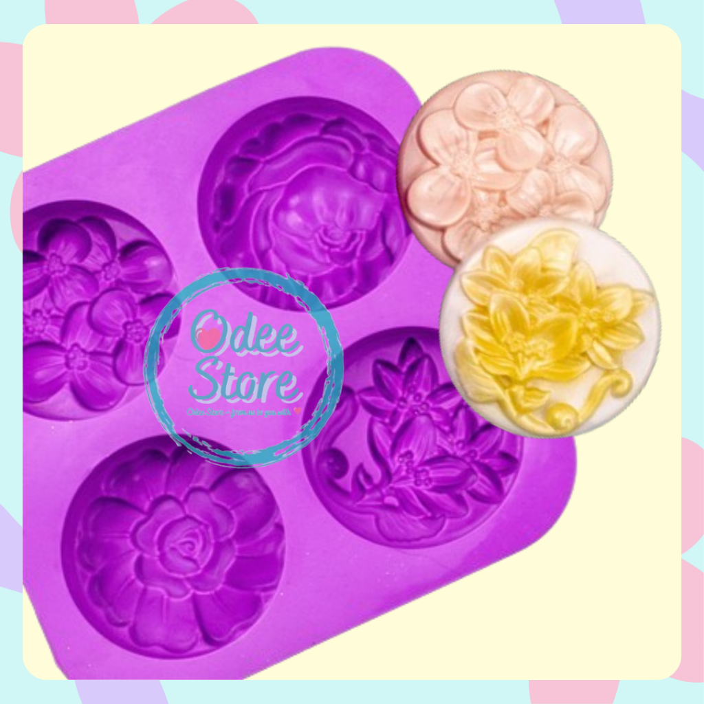Jual Cetakan silikon silicone mold bulat motif bunga; sabun soap candle ...
