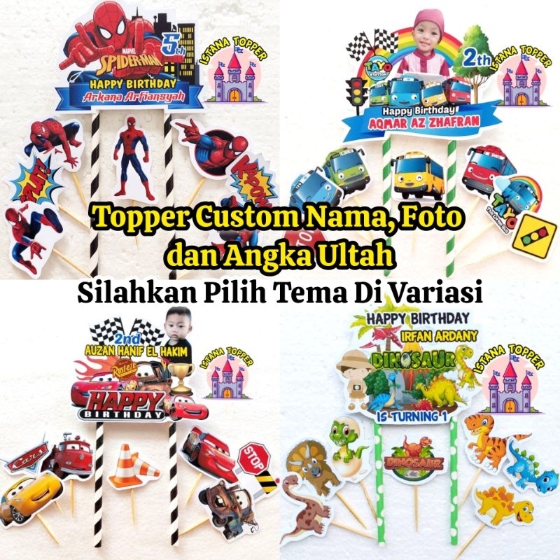 Jual Topper CUSTOM NAMA / FOTO Tema Spiderman, Tayo, Animal, Doraemon ...
