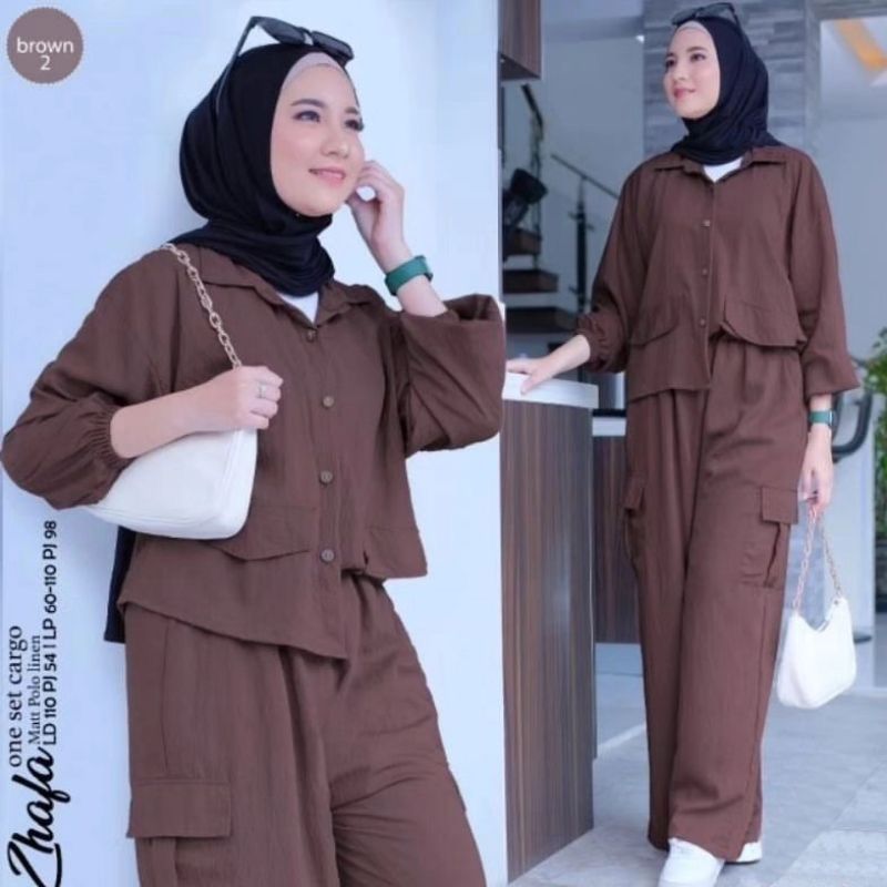 Jual baju setelan cargo wanitan kekinian carla set | Shopee Indonesia