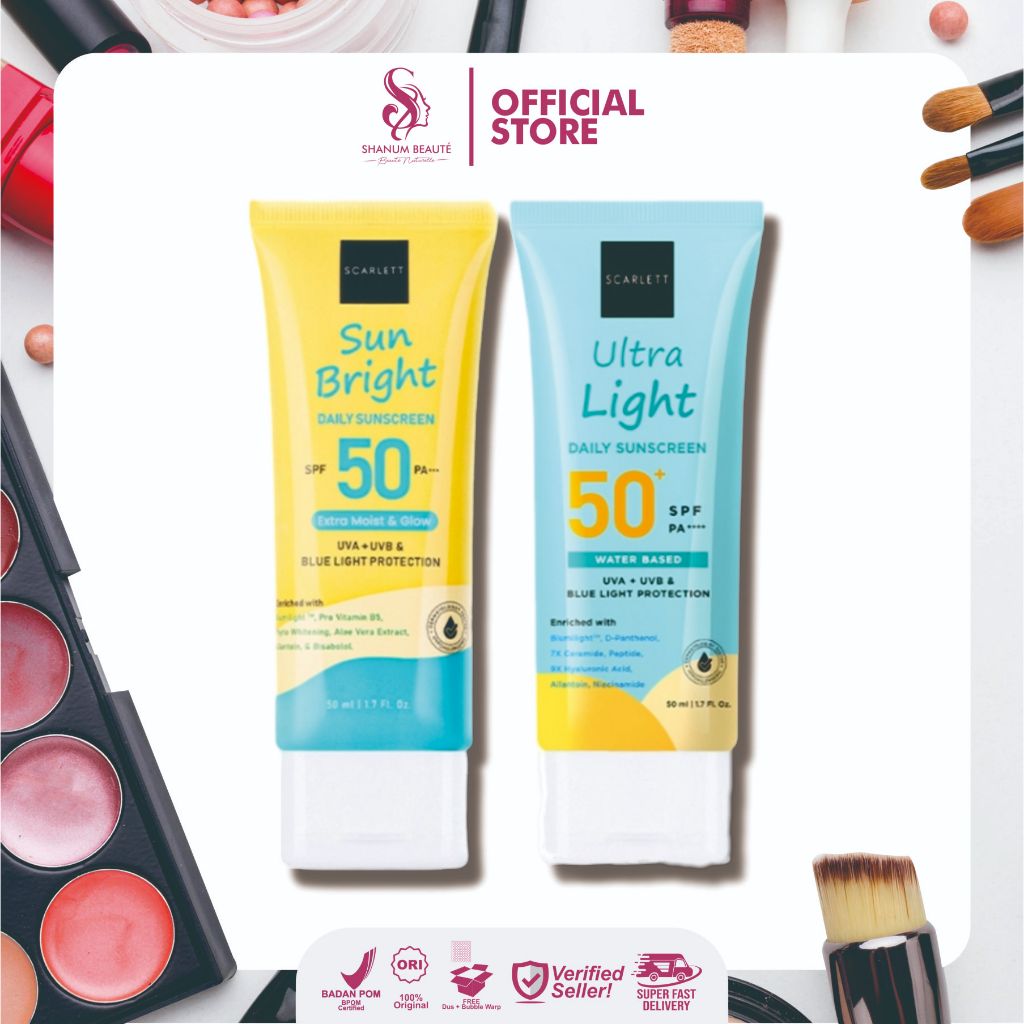 Jual Scarlett Whitening Sunscreen Sun Bright Daily SPF 50 PA+++ | Ultra Light Sunscreen SPF 50PA ...