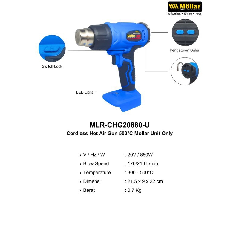 Jual Cordless Hotgun MOLLAR CHG20880-U Pistol Pemanas Baterai Heat Air ...