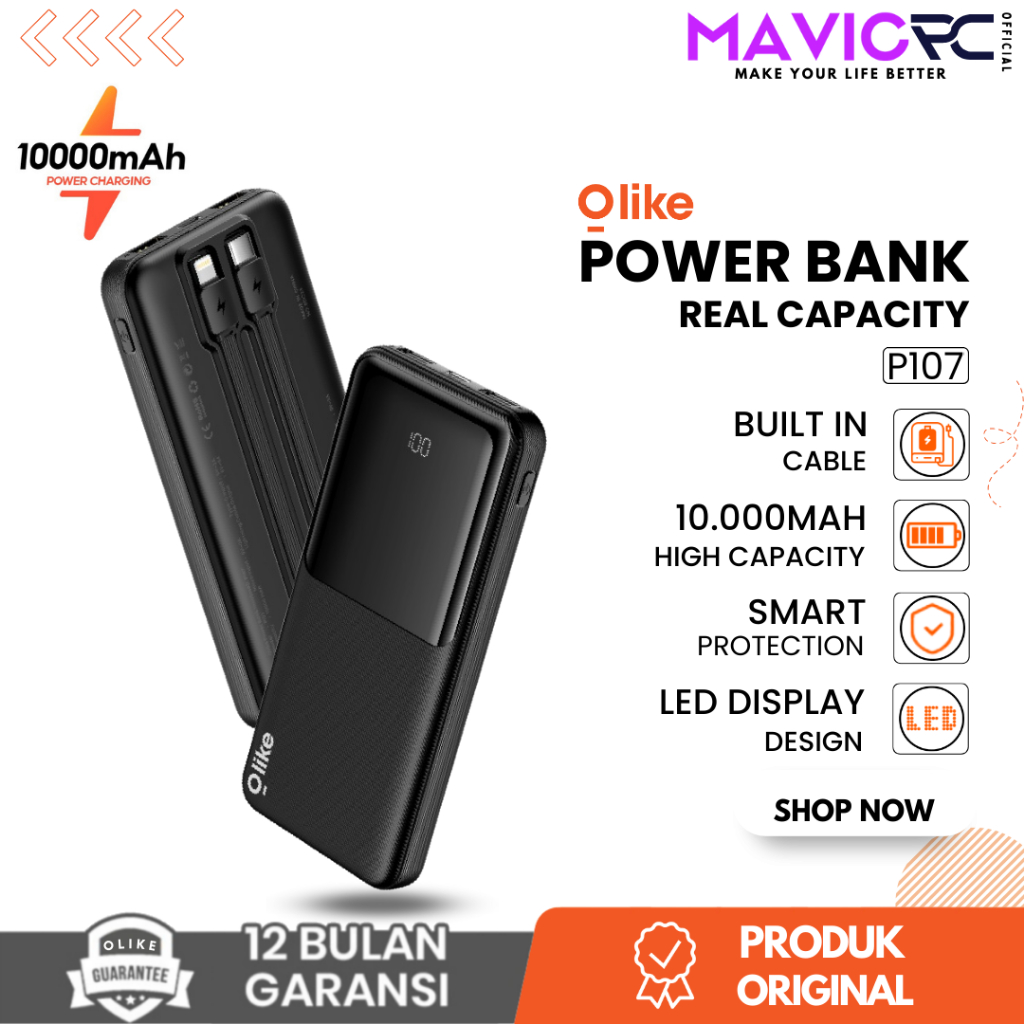 Jual OLIKE P107 Powerbank 10000mAh 5V 2.4A with LED Display With Built ...