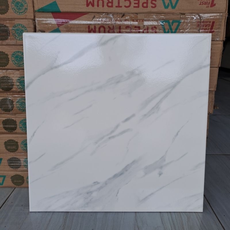 Jual keramik lantai marble glossy / keramik putih corak abu / keramik ...
