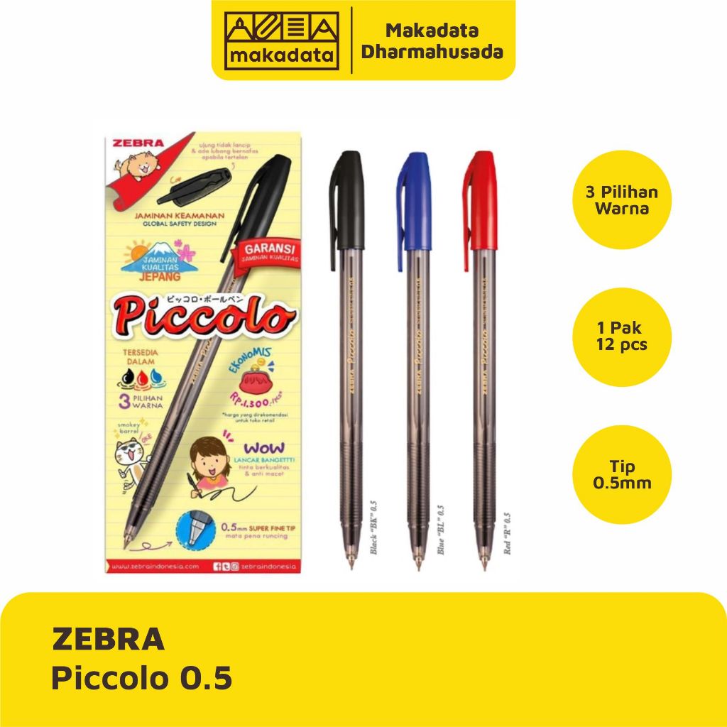 Jual BALLPOINT | BOLPEN | PULPEN ZEBRA PICCOLO 0.5MM (1PAK) | Shopee ...
