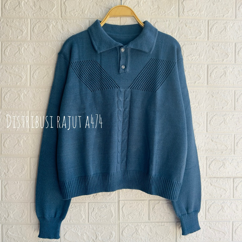 Jual MALINI POLO SWEATER RAJUT KANCING POLOS LENGAN PANJANG WANITA ...