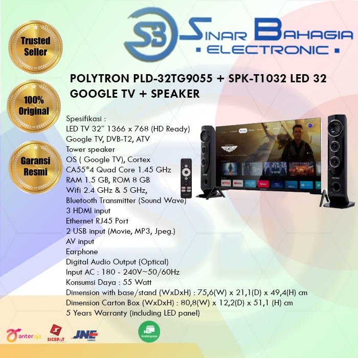 Jual POLYTRON PLD-32TG9055 + SPK-T1032 LED 32 GOOGLE TV + SPEAKER (NEW) (KHUSUS BANDUNG ...
