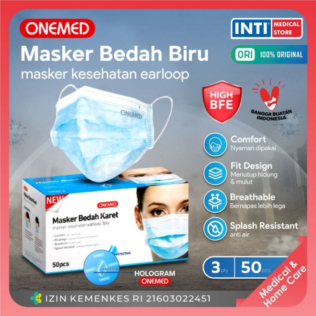 Jual Onemed | Masker 3 Ply Earloop Biru | Masker Medis | Surgical Mask ...