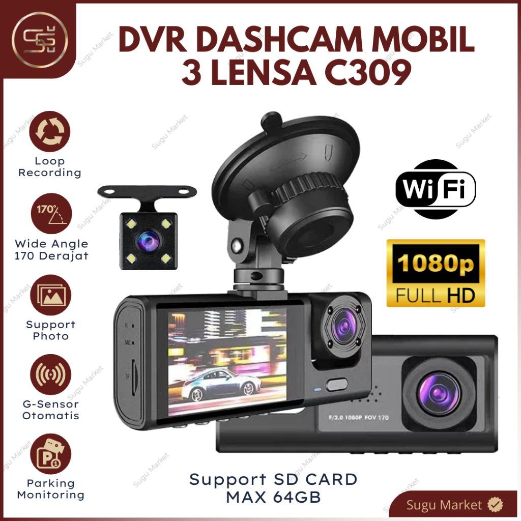 Jual DVR DASHCAM MOBIL C309A | DVR DASCHAM MOBIL C309B | KAMERA CCTV MOBIL | Shopee Indonesia