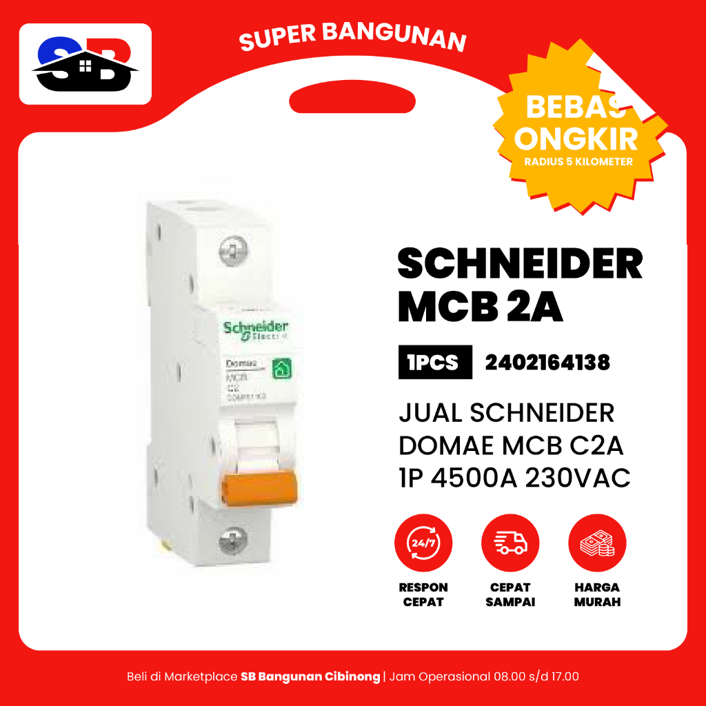 Jual JUAL SCHNEIDER DOMAE MCB C2A 1P 4500A 230VAC SNI (A) | Shopee ...