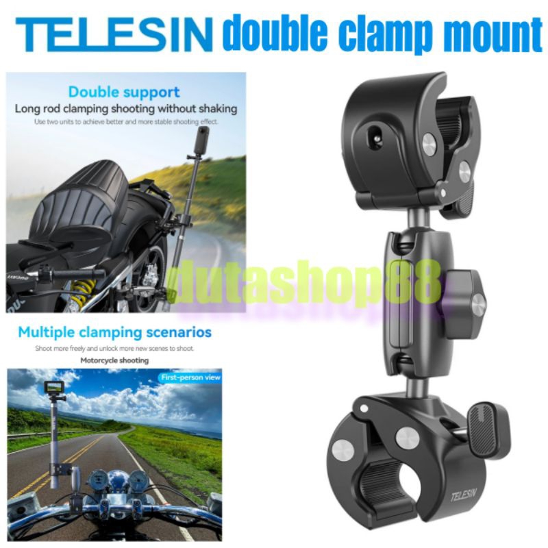 Jual TELESIN DOUBLE CLAMP MOUNT DUAL HEAD CRAB STYLE CLAMP MOUNT 360 ...