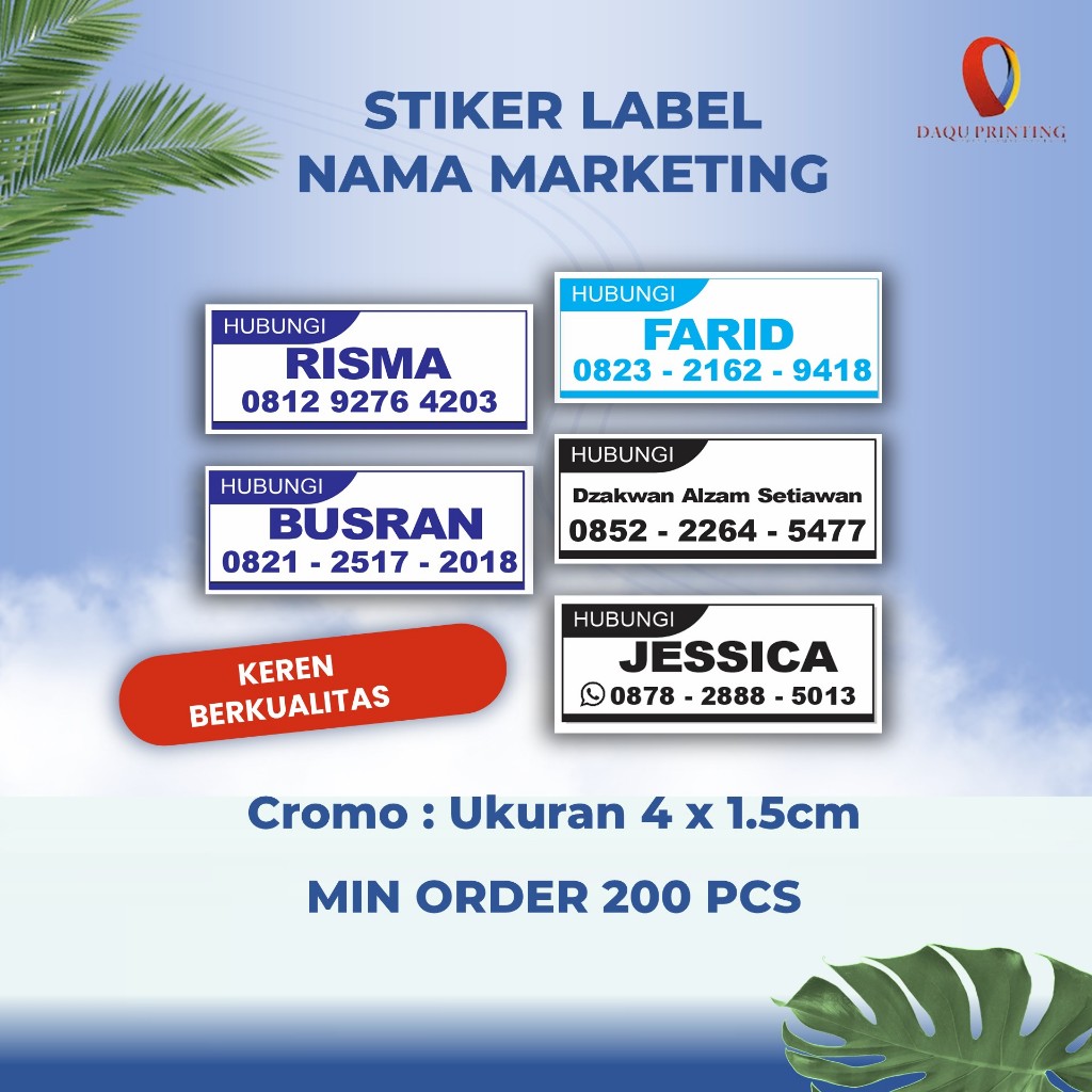 Jual Stiker Label Nama Marketing,Cutting Stiker,Label Stiker | Shopee ...