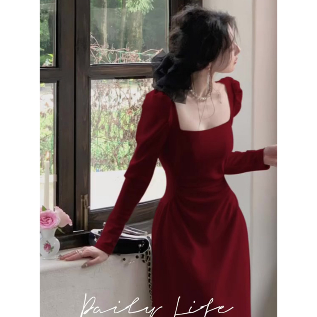 Jual Gaun merah panjang Gaun putih panjang lengan Rok peri dress korea ...